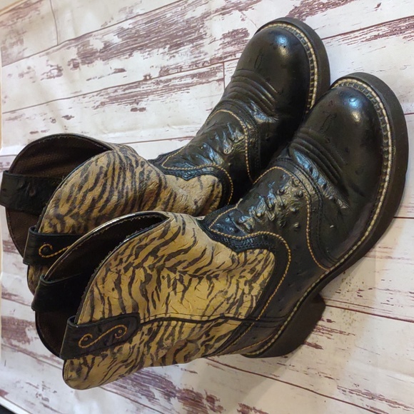 Justin Boots | Shoes | Justin Gypsy Ostrich Leather Tiger Print Calf ...